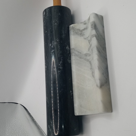 Kitchen | Black Marble Rolling Pin With Wood Handles And White Marble ...